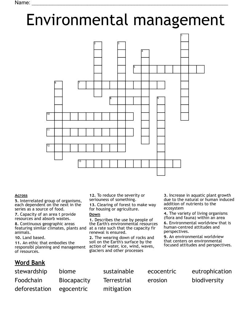 Environmental management Crossword - WordMint