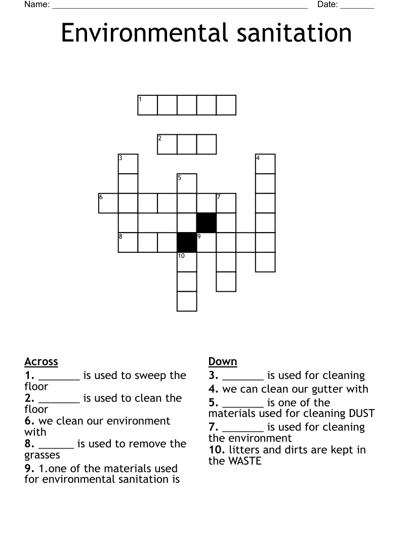 Environmental Sanitation Crossword WordMint