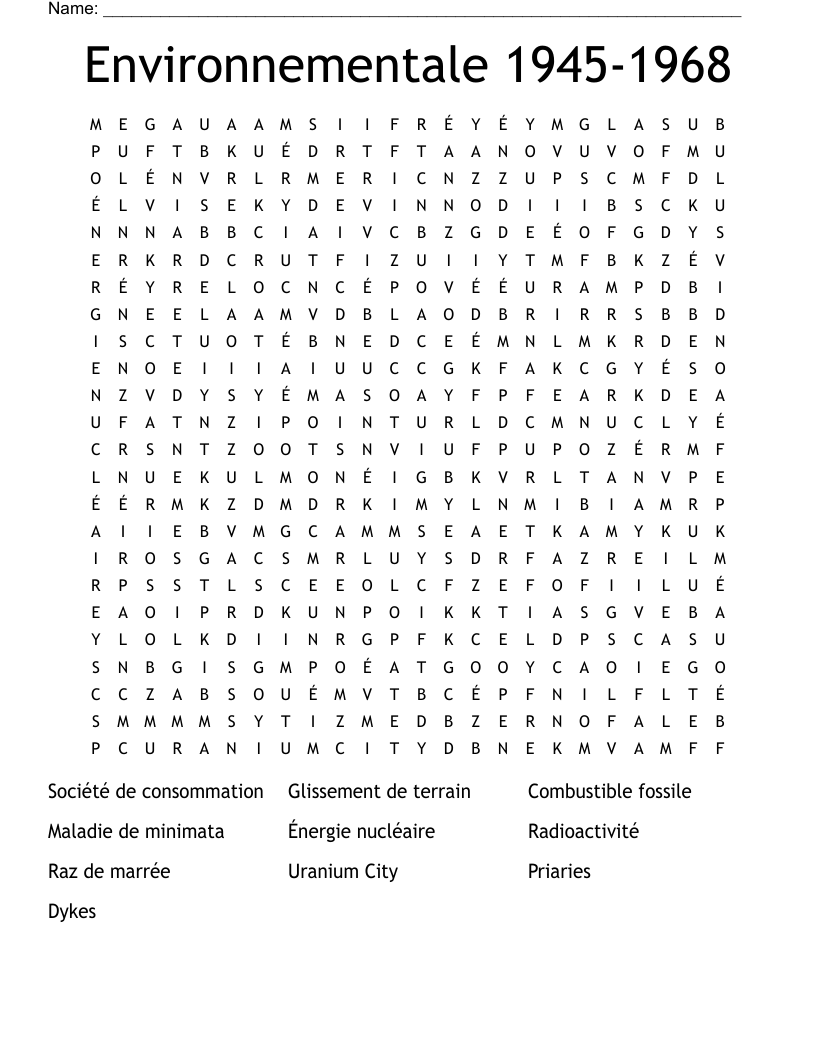 Environnementale 1945-1968 Word Search - WordMint