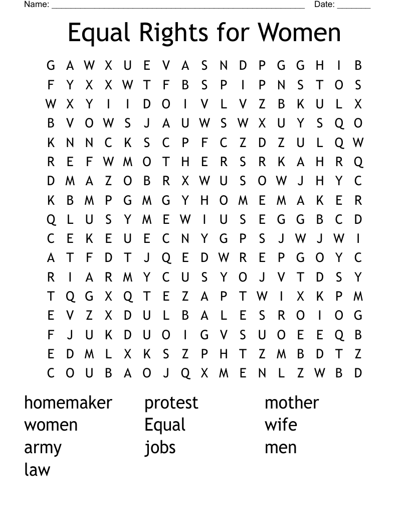 Equal Rights for Women Word Search - WordMint