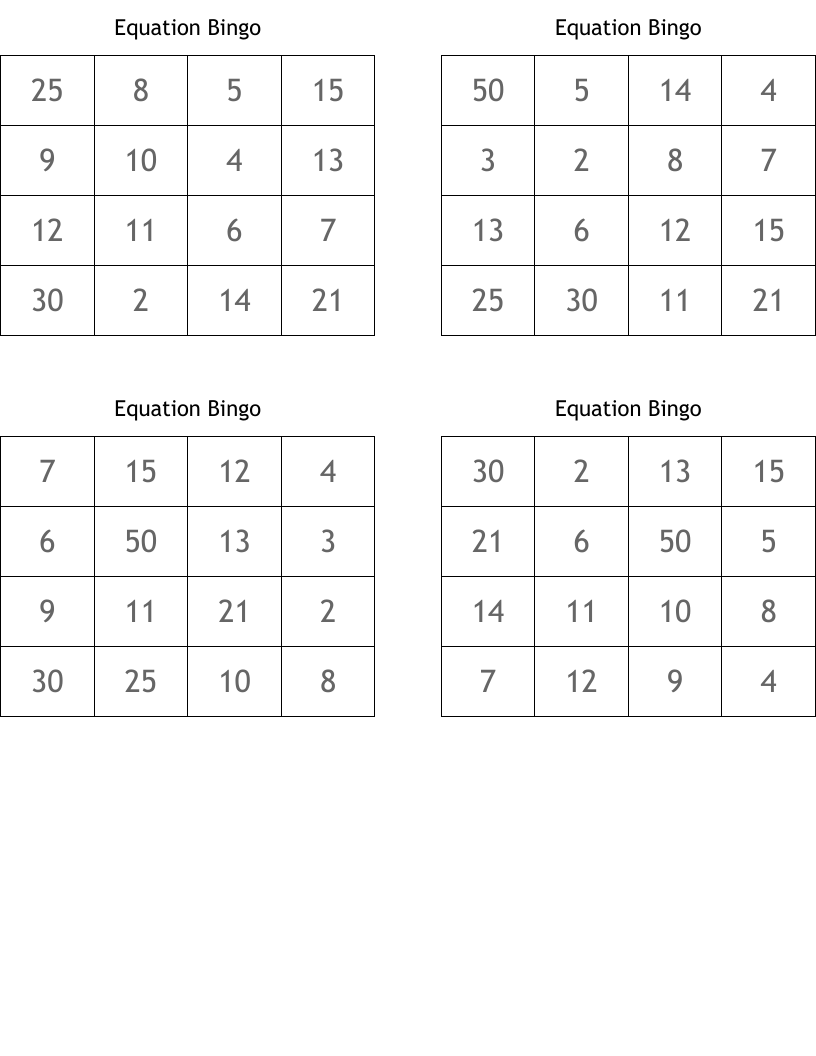 Equation Bingo - WordMint