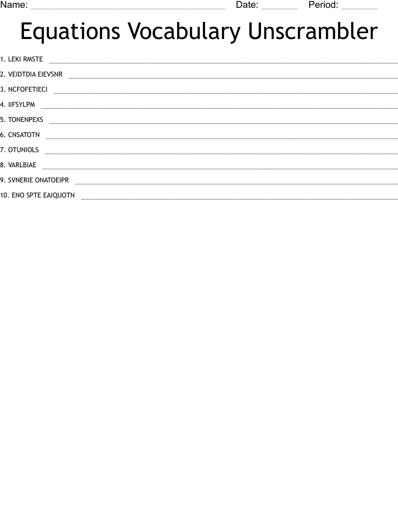 Equations Vocabulary Unscrambler - WordMint