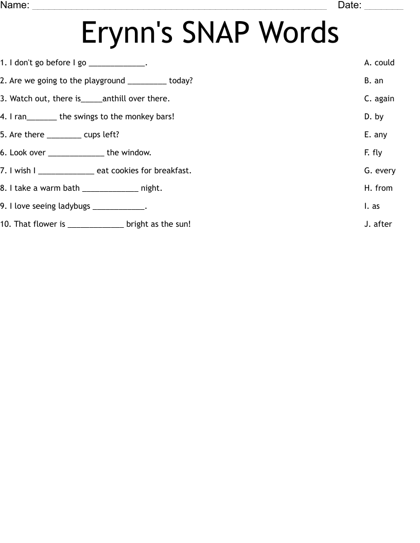 Erynn's SNAP Words Worksheet - WordMint