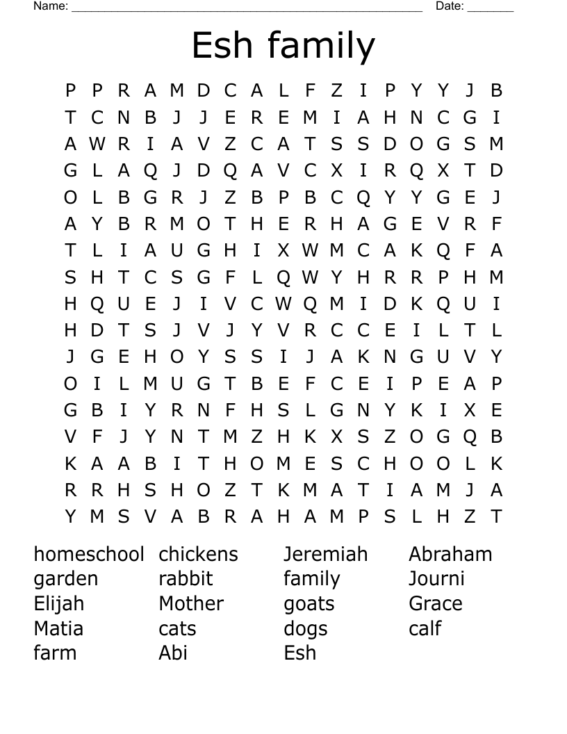 Esh family Word Search - WordMint