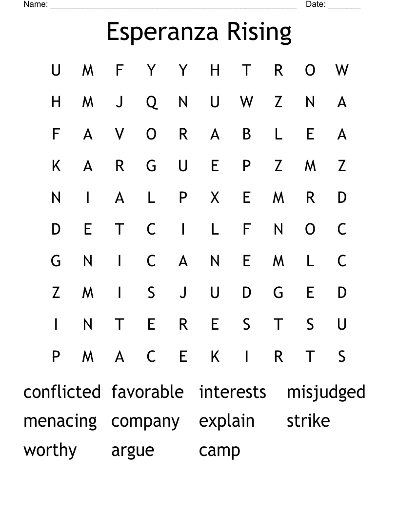 Esperanza Rising Word Search - WordMint