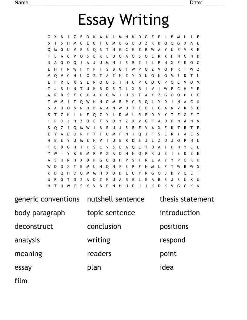 Essay Writing Word Search WordMint