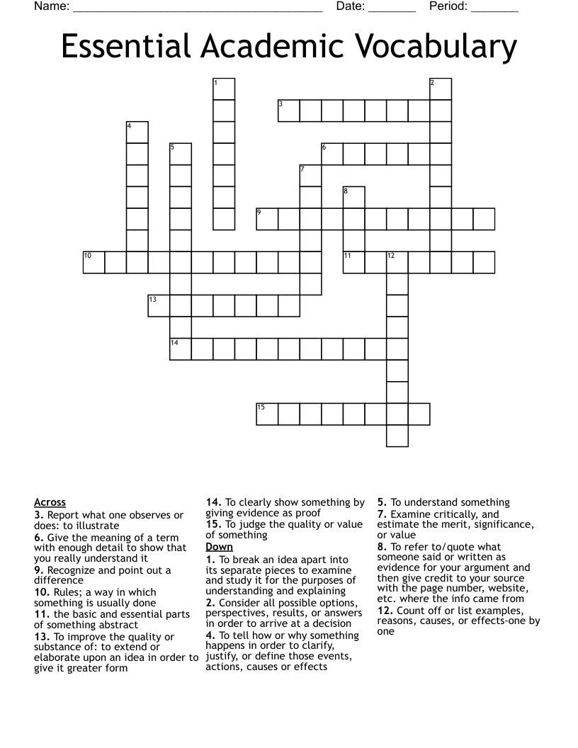 Essential Academic Vocabulary Crossword - WordMint