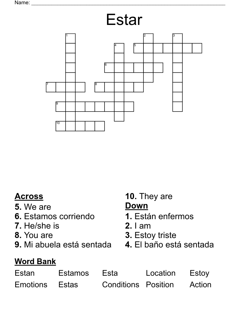 Estar Crossword - WordMint