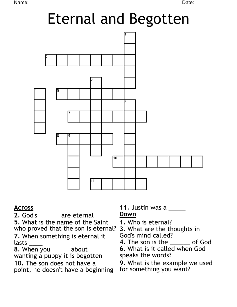 Eternal and Begotten Crossword - WordMint