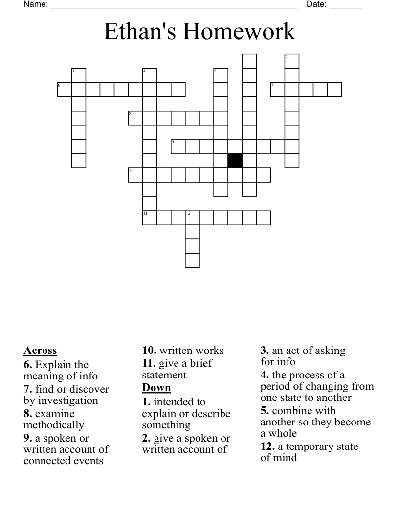 Ethan's Homework Crossword - WordMint