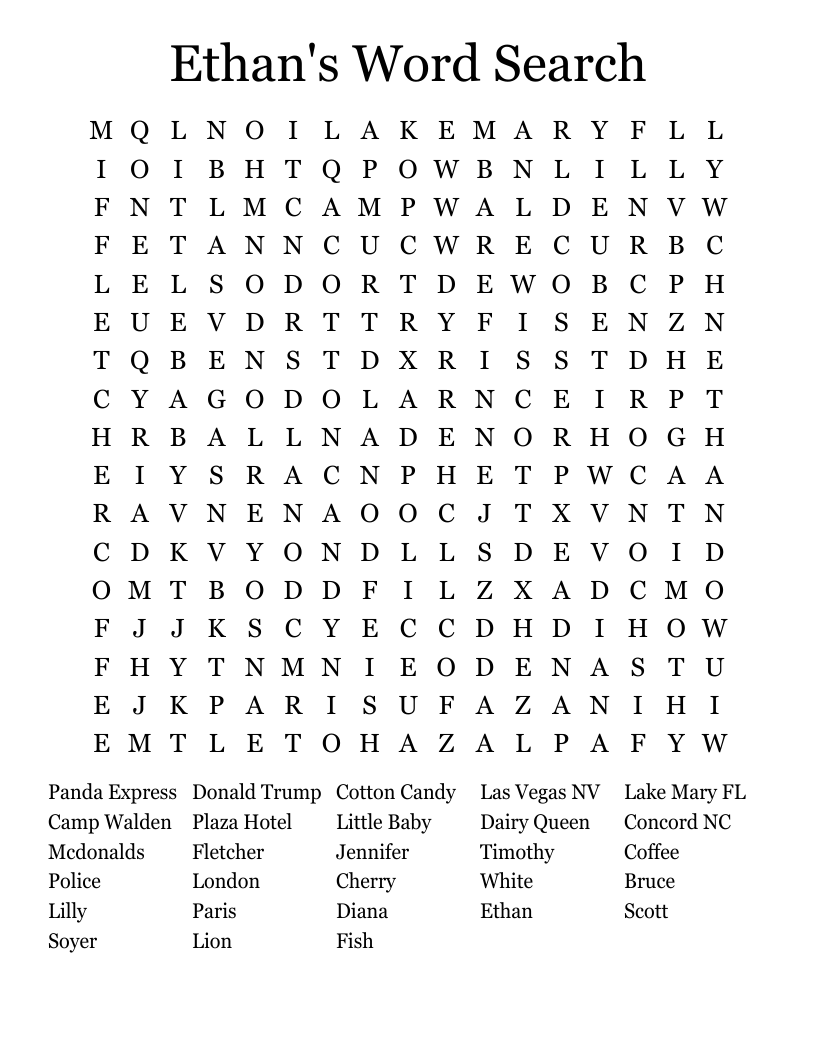Ethan's Word Search - WordMint