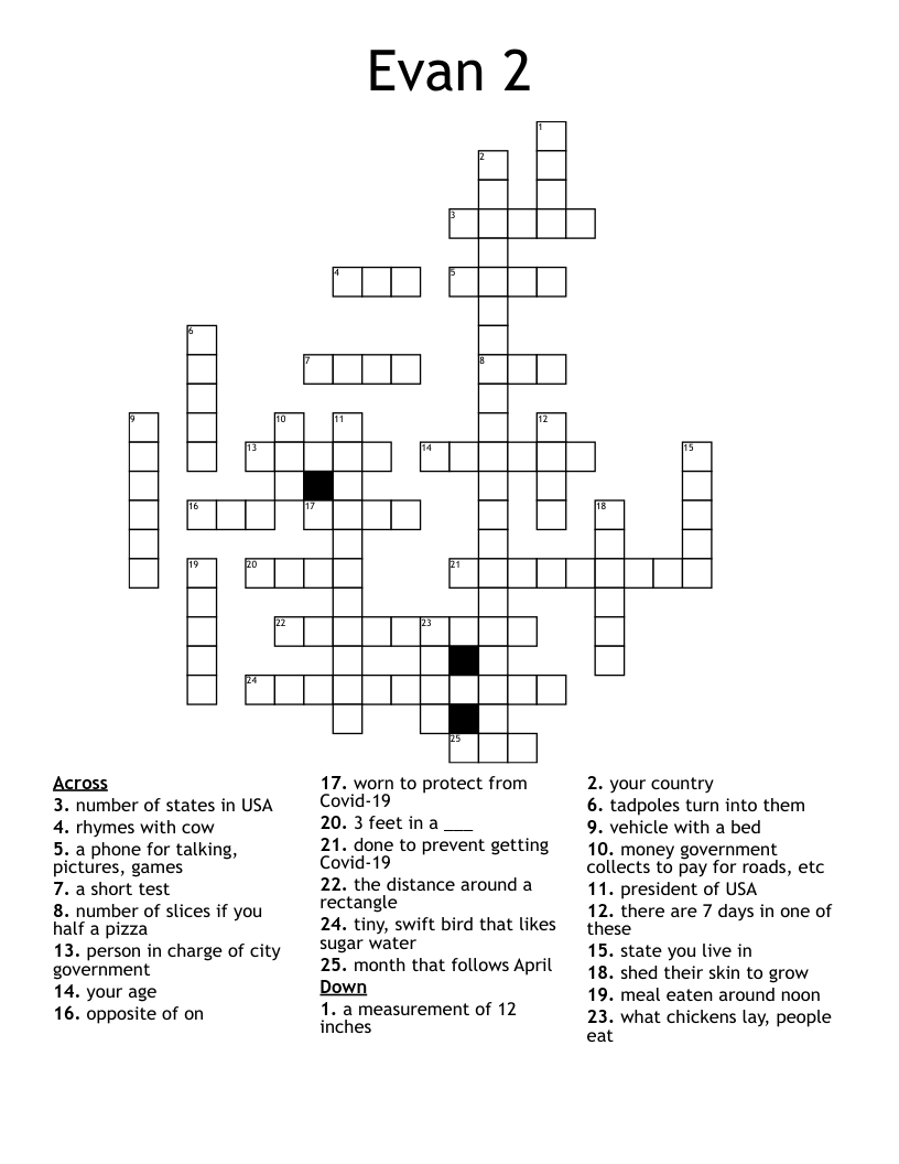 Evan 2 Crossword - WordMint