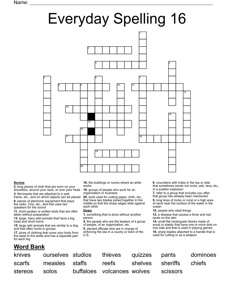 Everyday Spelling 16 Crossword - WordMint