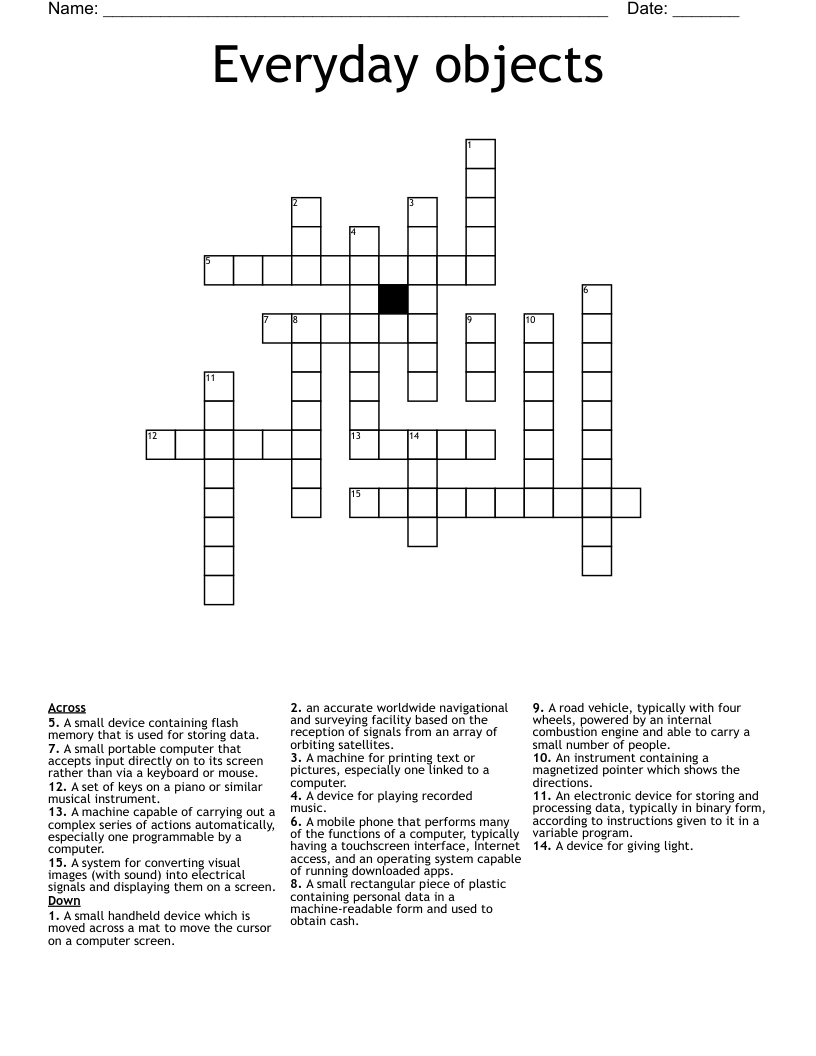 Everyday Objects Crossword WordMint