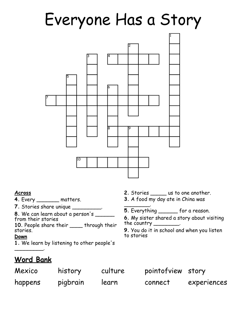 Everyone Has a Story Crossword - WordMint