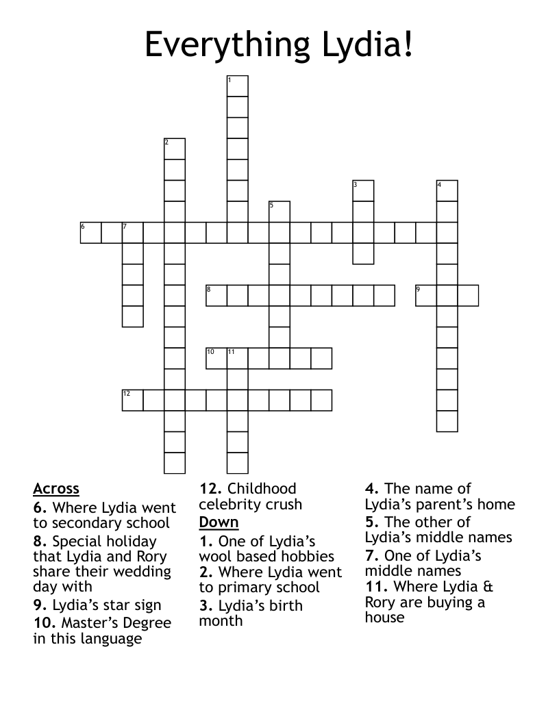 Everything Lydia! Crossword - WordMint