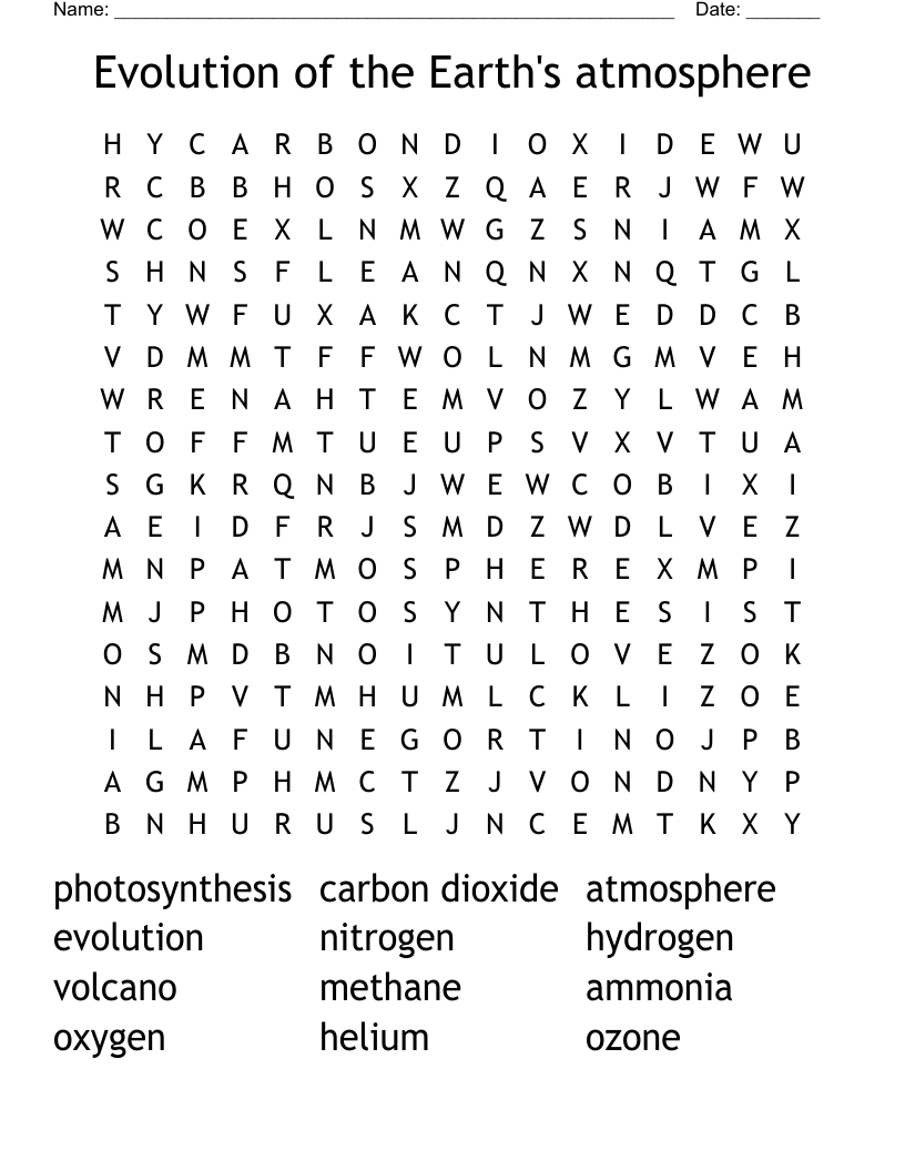 Evolution of the Earth's atmosphere Word Search - WordMint