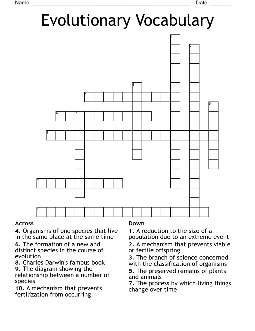 Evolutionary Vocabulary Crossword - WordMint