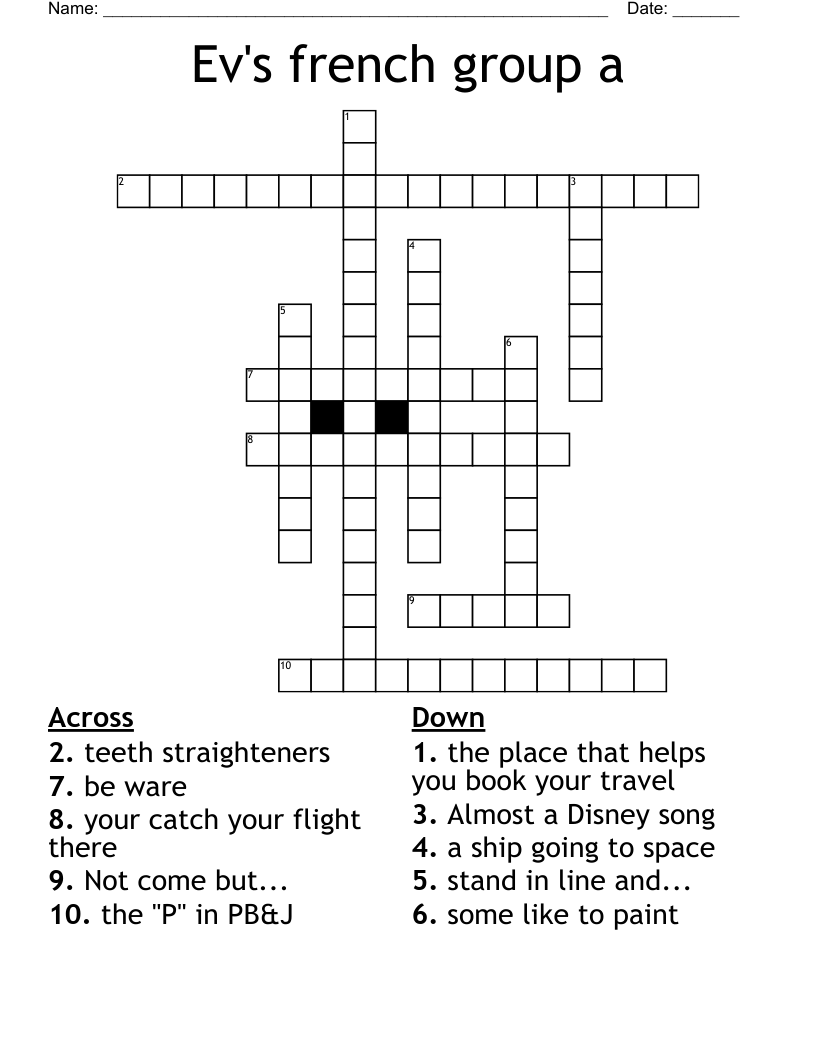 Ev's french group a Crossword - WordMint