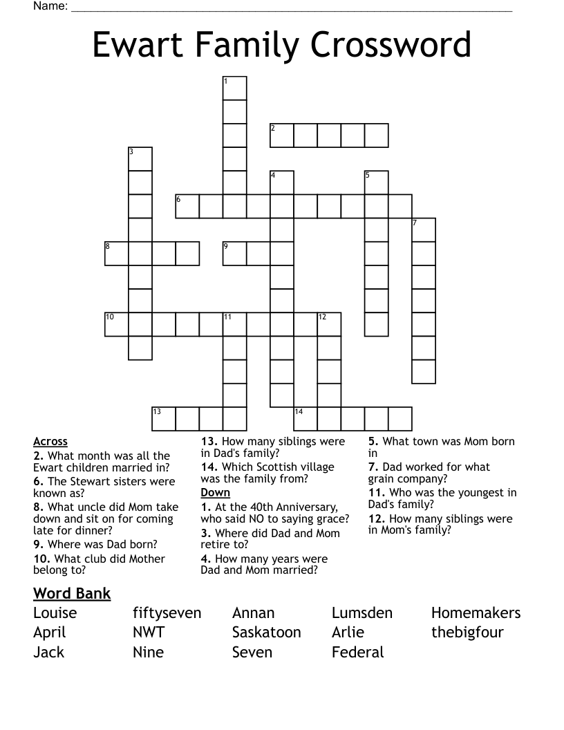 Ewart Family Crossword - WordMint