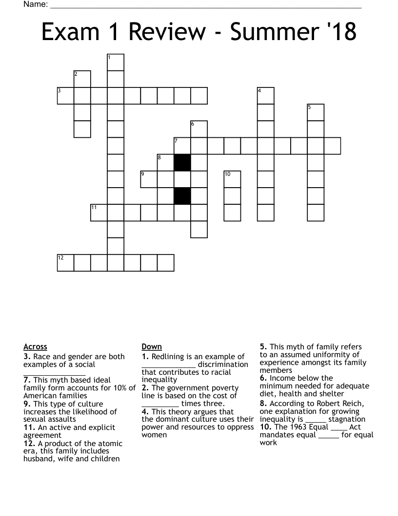 Exam 1 Review - Summer '18 Crossword - WordMint