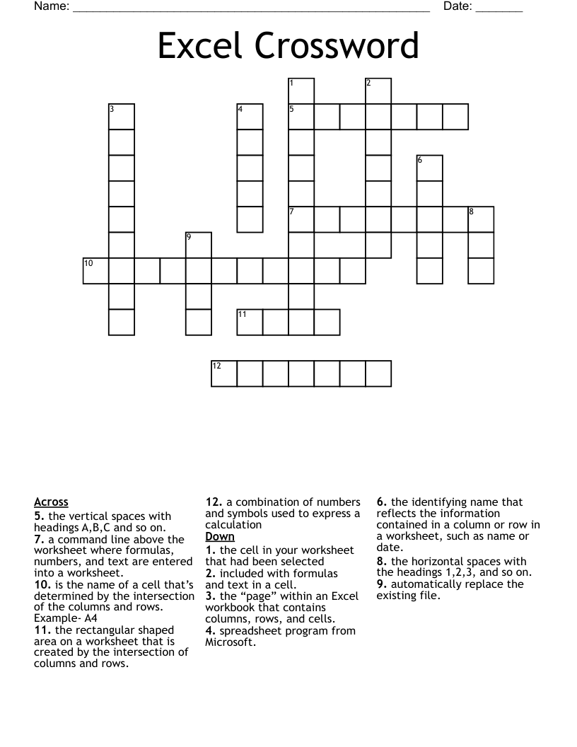 Excel Crossword WordMint