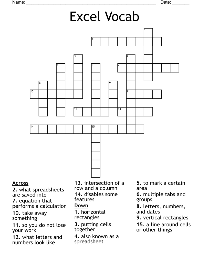 Excel Vocab Crossword WordMint