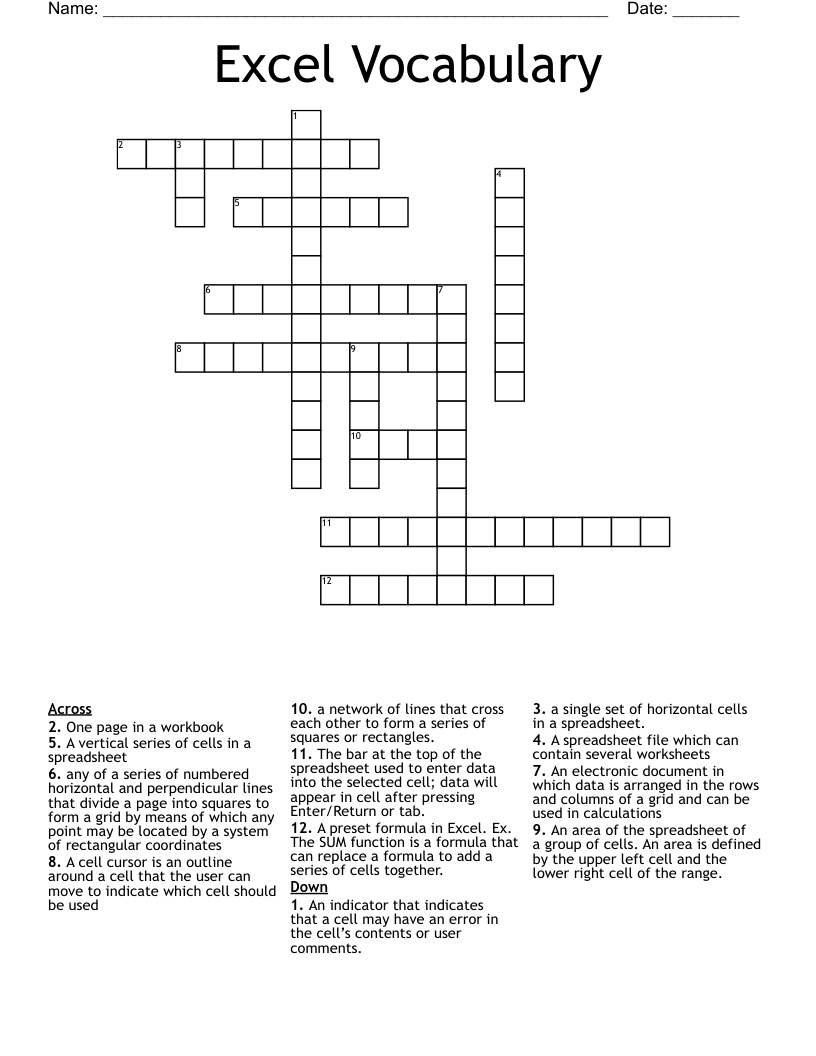 Excel Vocabulary Crossword WordMint