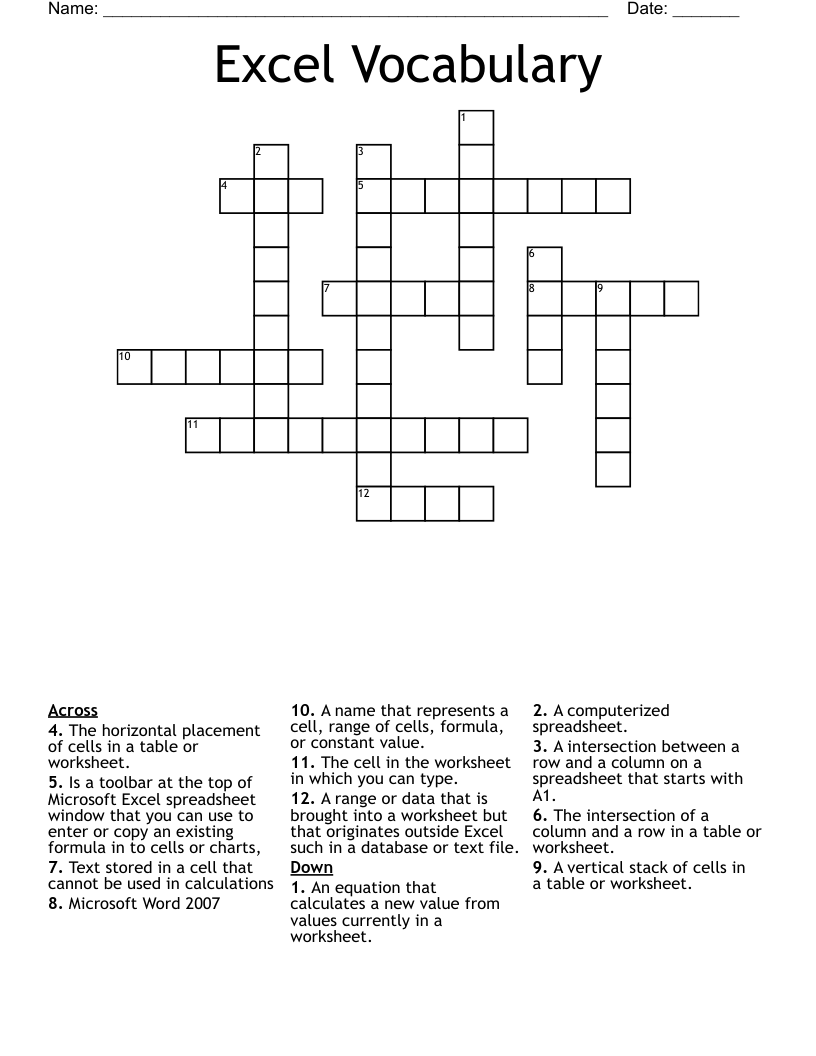 Fortsetzen Aktivieren Sie Prallen Excel Crossword Puzzle Template Was