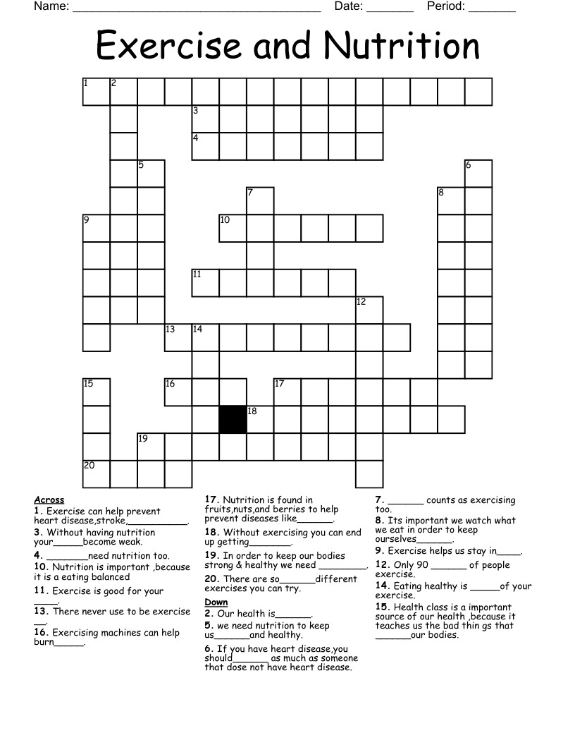 Exercise and Nutrition Crossword - WordMint
