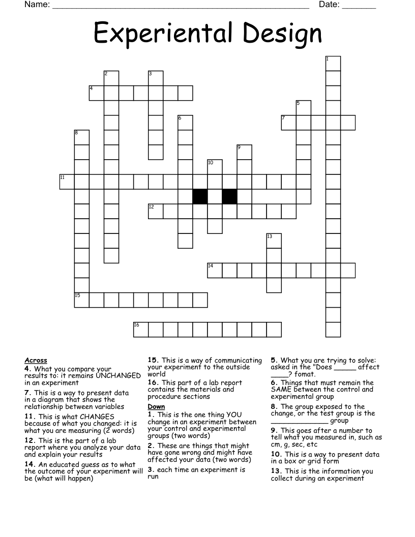 Experiental Design Crossword - WordMint