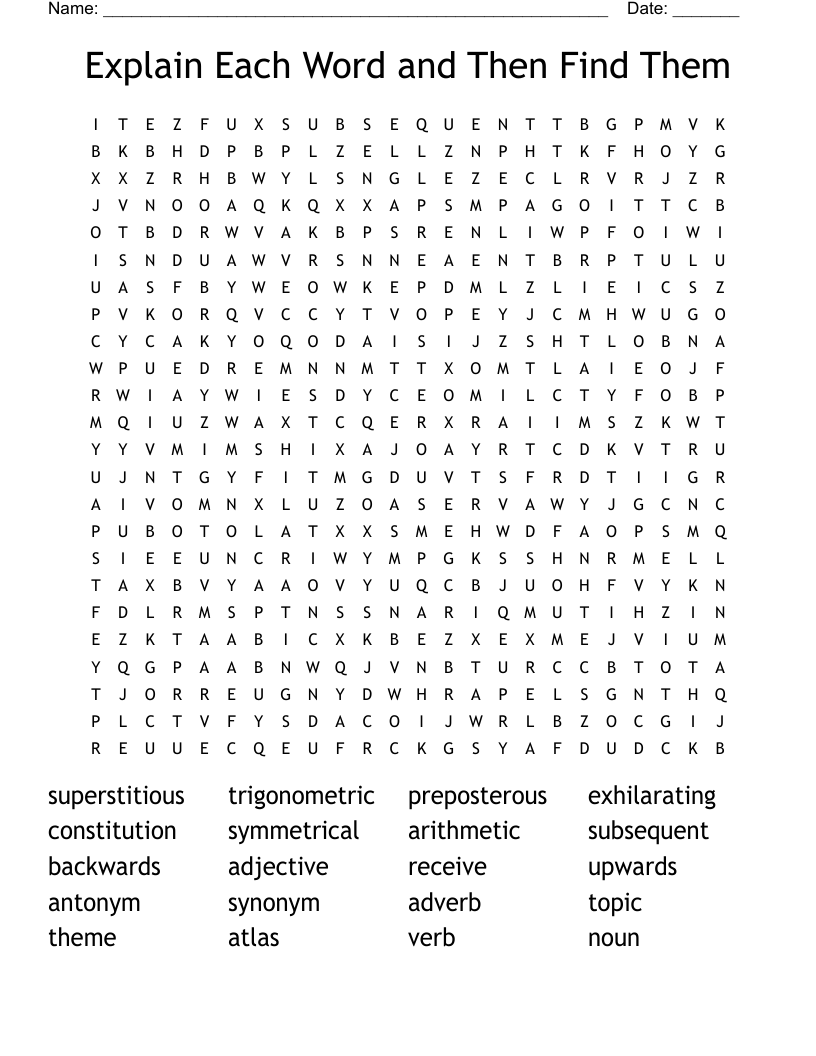Explain Each Word and Then Find Them Word Search - WordMint