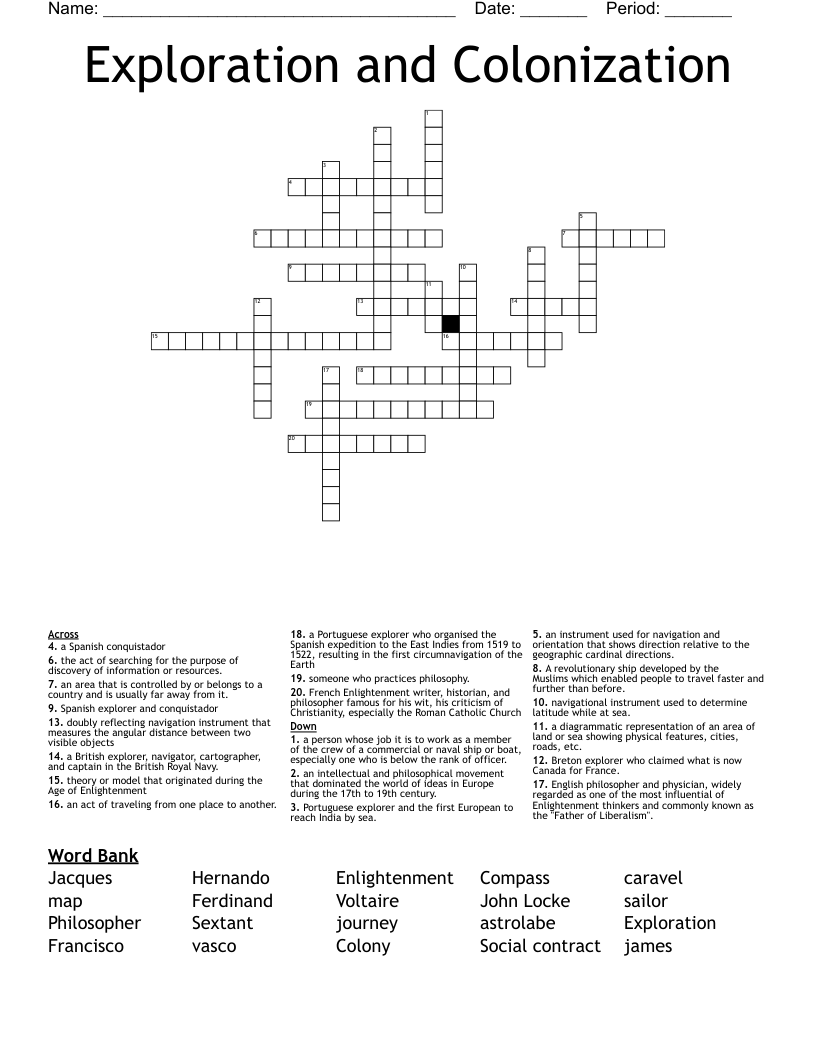 Exploration and Colonization Crossword - WordMint