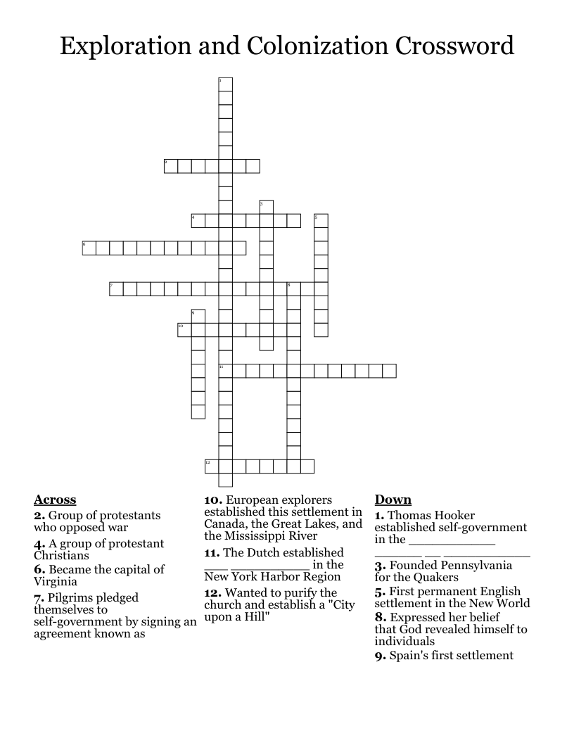 Exploration and Colonization Crossword - WordMint