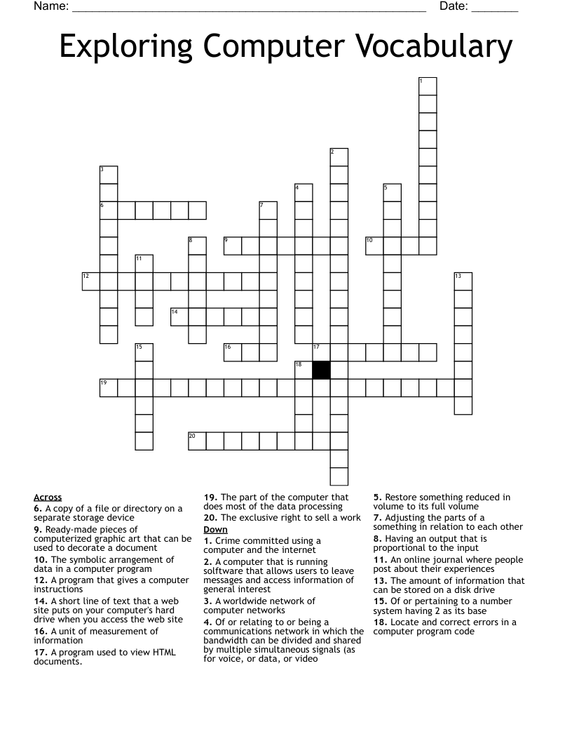 Exploring Computer Vocabulary Crossword - WordMint