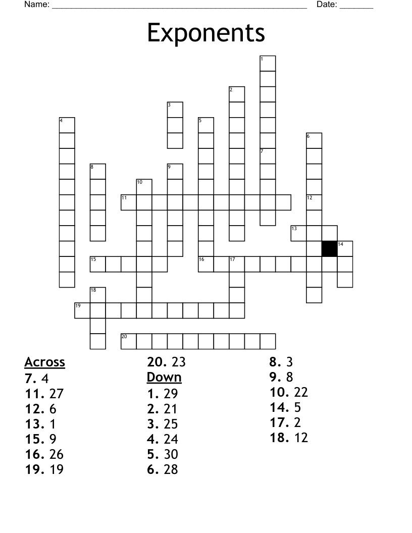 Exponents Crossword - WordMint