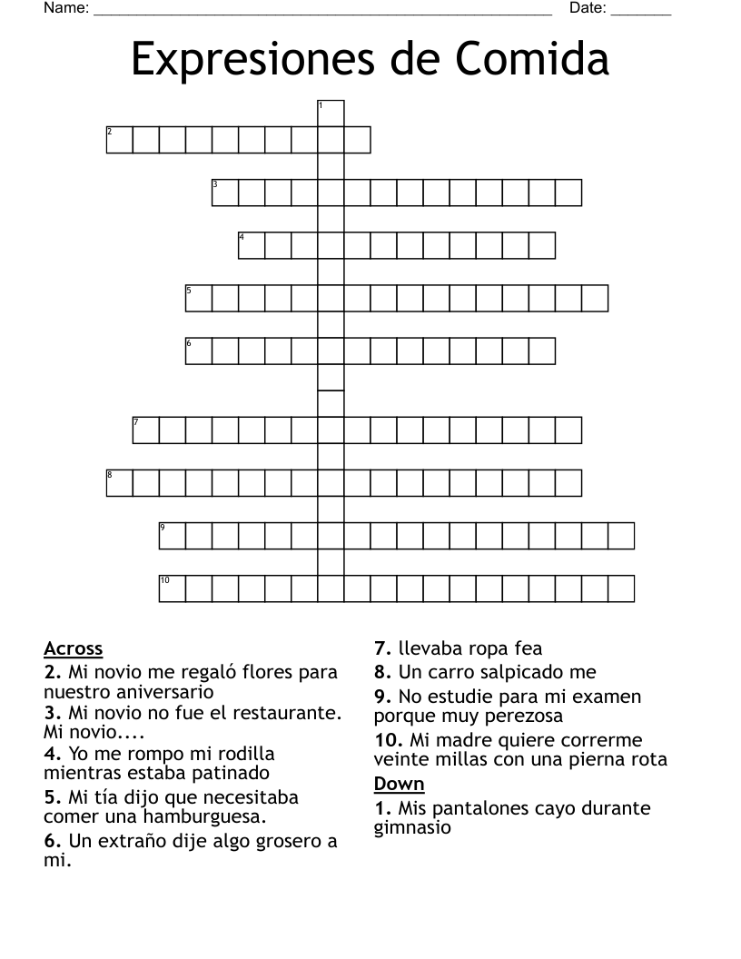 Expresiones de Comida Crossword - WordMint