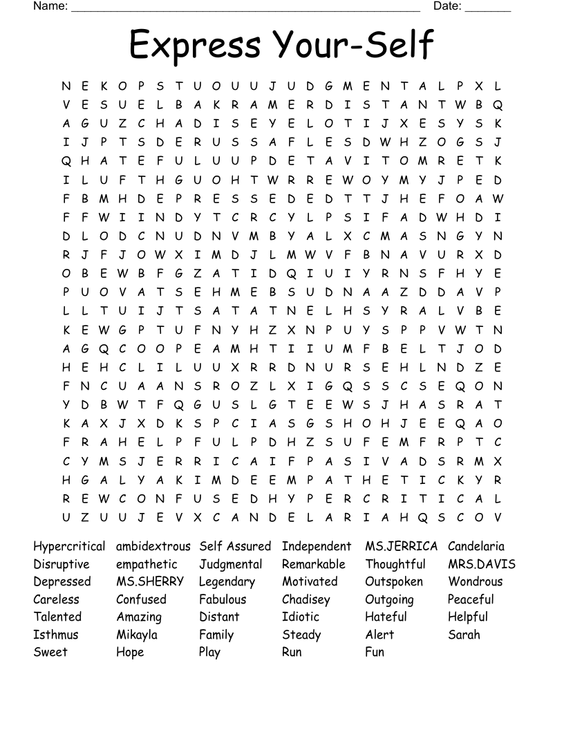 Express Your-Self Word Search - WordMint