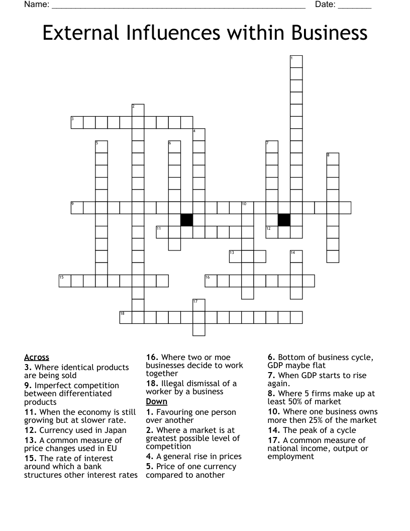 External Influences within Business Crossword - WordMint