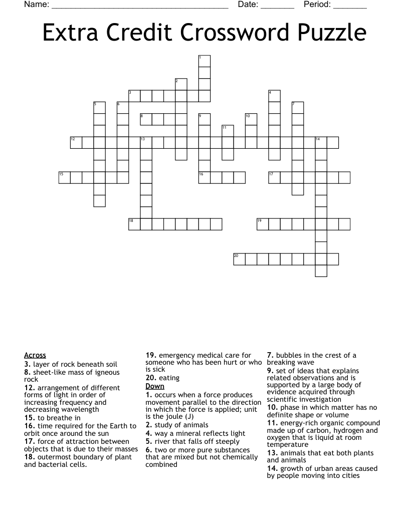 Extra Credit Crossword Puzzle - WordMint