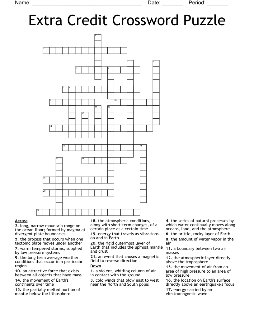 Extra Credit Crossword Puzzle - WordMint