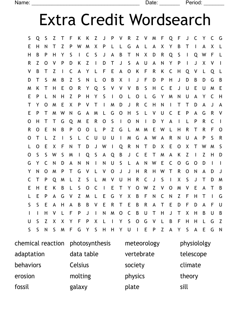 Extra Credit Wordsearch - WordMint