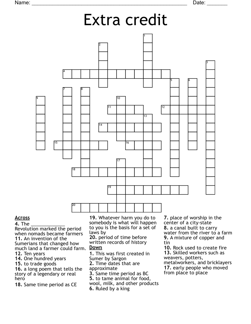 Extra credit Crossword - WordMint