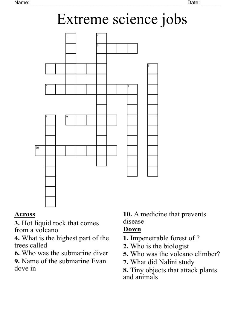 Extreme science jobs Crossword - WordMint