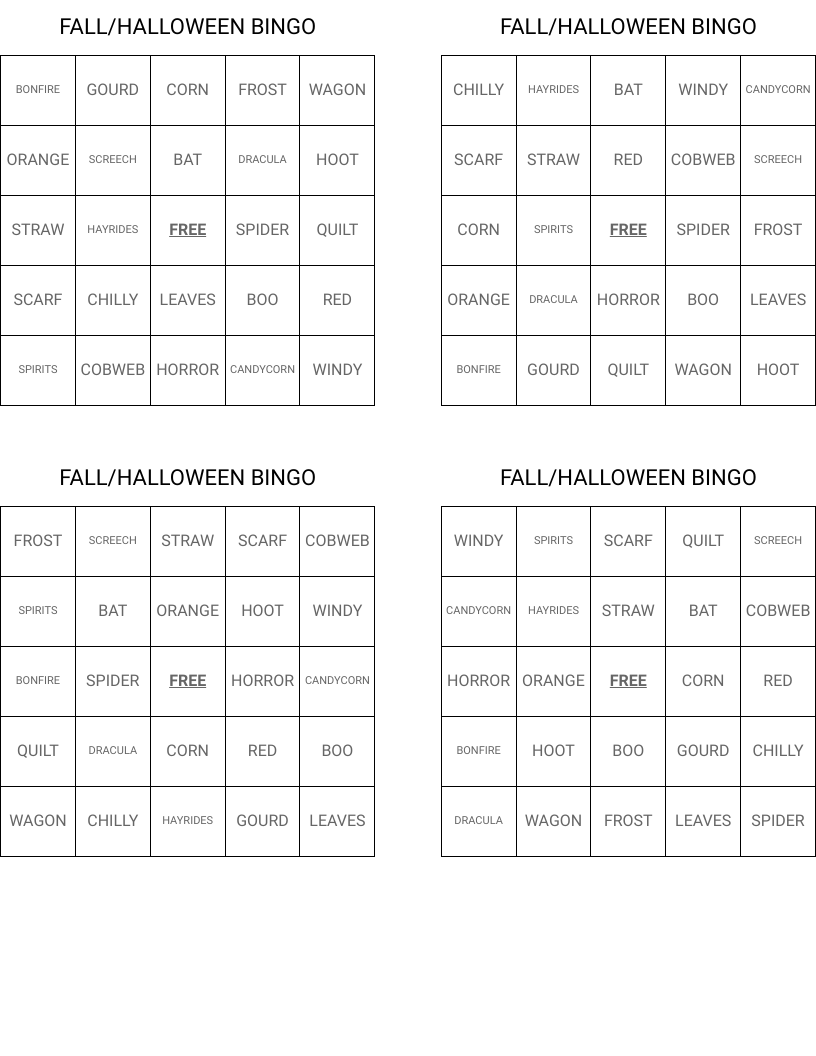 FALL/HALLOWEEN BINGO - WordMint