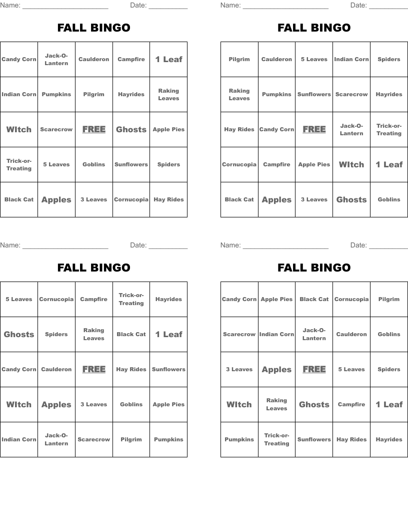 FALL BINGO - WordMint