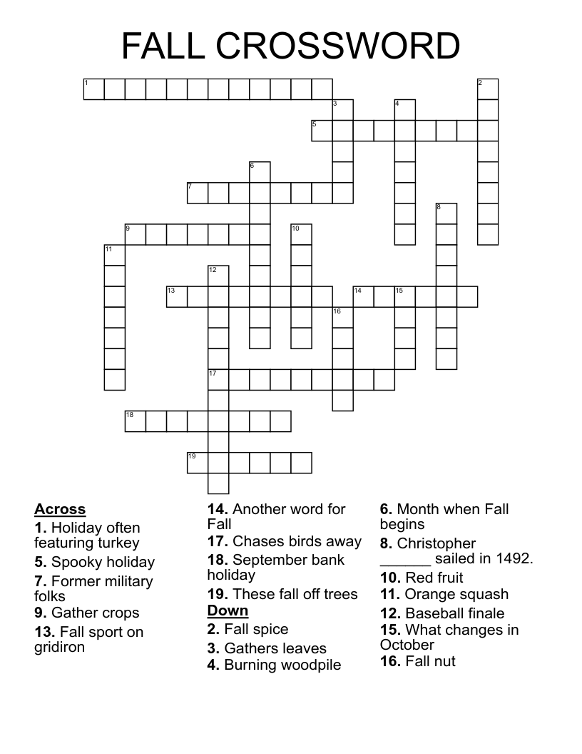 Fall Crossword Puzzle Printable