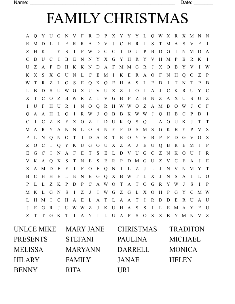 FAMILY CHRISTMAS Word Search - WordMint