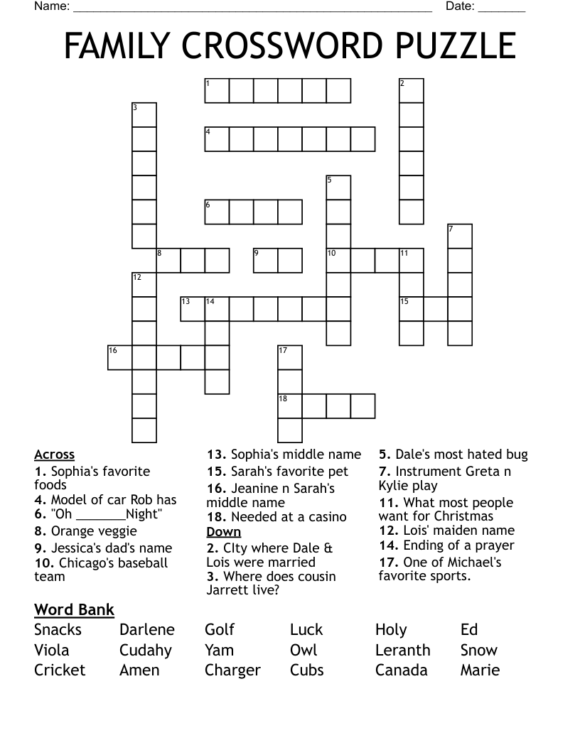 FAMILY CROSSWORD PUZZLE - WordMint