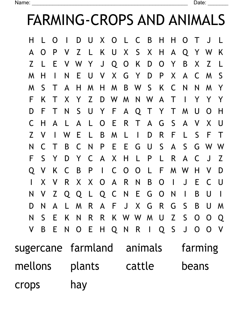 FARMING-CROPS AND ANIMALS Word Search - WordMint